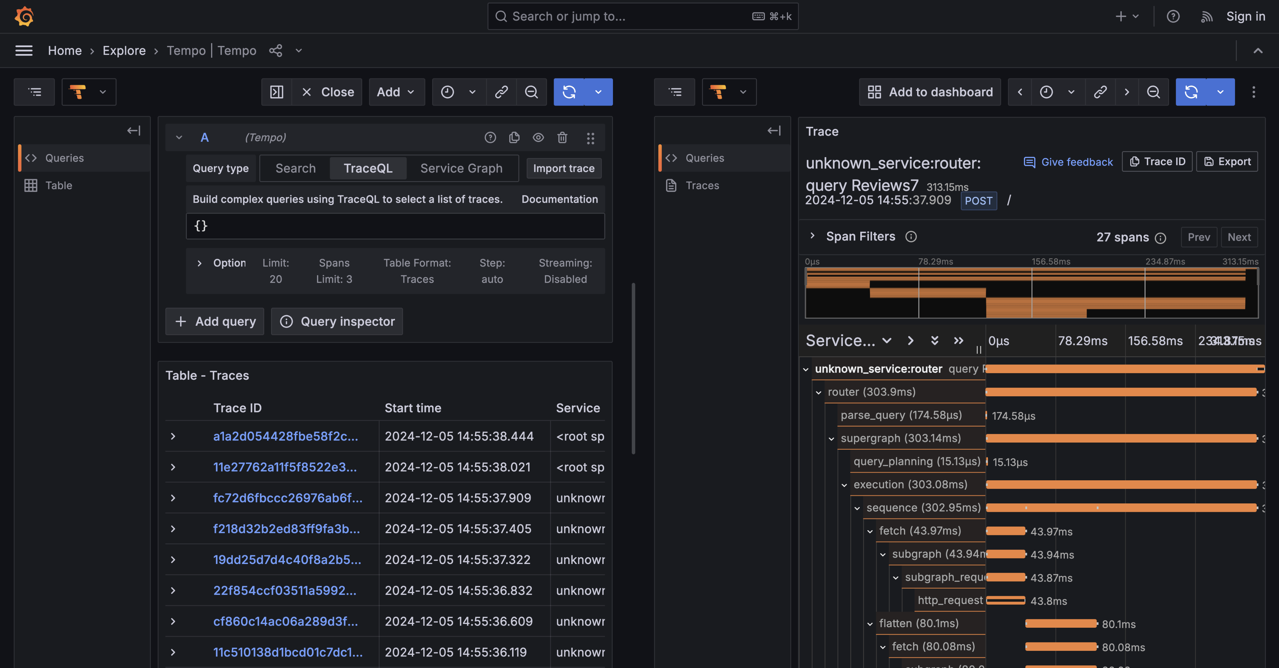 Traces and logs - GraphQL Tutorials