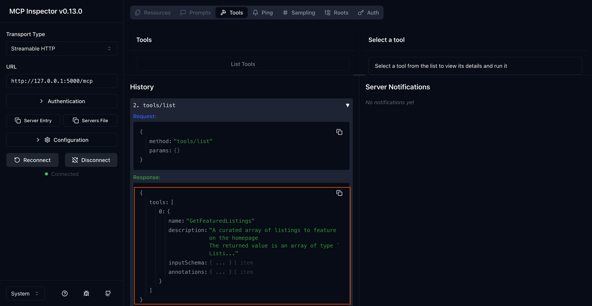 Using the MCP Inspector, a development tool for inspecting and troubleshooting MCP servers ...