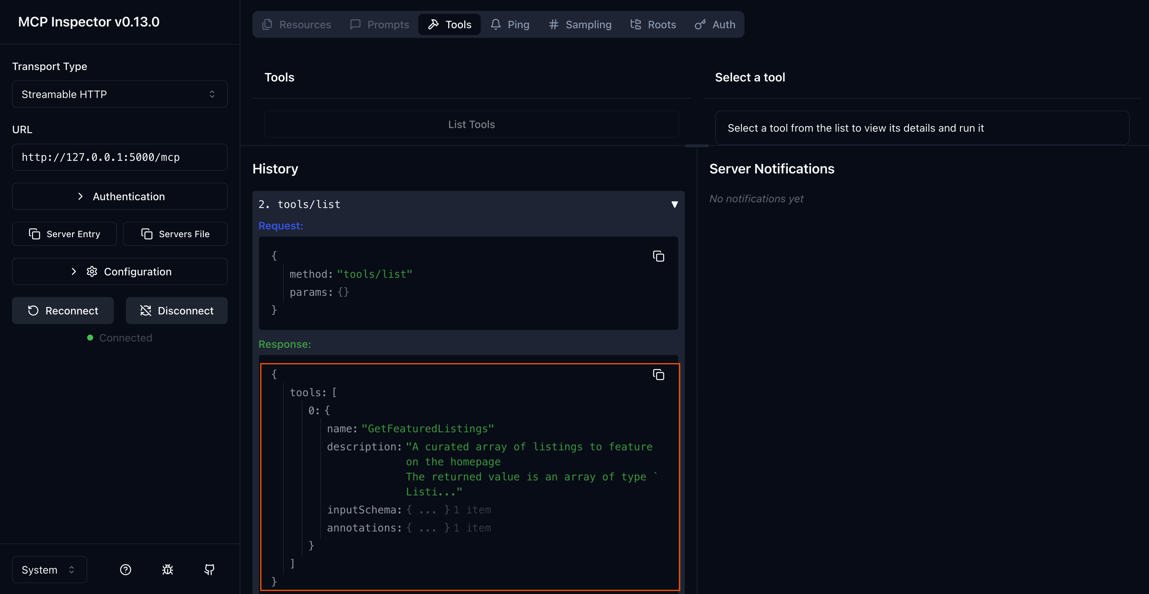 Using the MCP Inspector, a development tool for inspecting and troubleshooting MCP servers ...